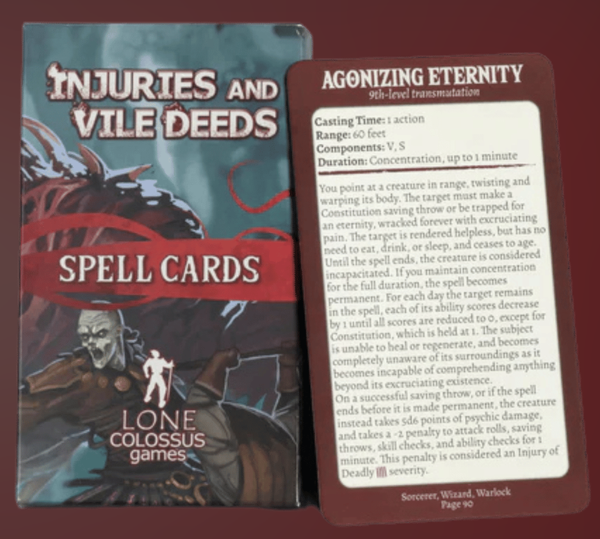 Lone Colossus Games - Injuries & Vile Deeds 5E Spell Cards| Gamers N Geeks